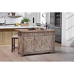 OSP Home Furnishings Cocina Kitchen Island with Wood Top, Drop Leaf and Decorative Steel Hardware, Brown