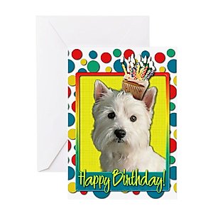 CafePress Birthday Cupcake Westie Folded Greeting Card Matte