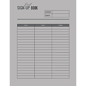 Email Sign Up Book: Event Register Log Book To Collect Visitors´ Names, Emails, and Phone Numbers