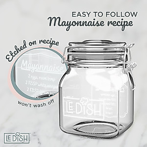 Le Dish Wide Mouth Mason Jar 32 oz | Homemade Mayonnaise Jar with Recipe - Airtight 32 oz Mason Jar with Lid - Large Glass Jar Wide Mouth for Mayonnaise, Canning, Fermenting & Pickling