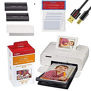 Canon SELPHY CP1300 Wireless Compact Photo Printer (White) RP-108 Color Ink Paper Set (108 Sheets of 4 x 6 Paper) + NeeGo Printer Cable + NeeGo Print Protector (100 Pack)