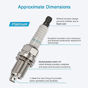 Vplus Platinum Spark Plug Set of 6, Replaces# 4504, PK20TT, S2000RC9YC, ZAP121200, ZM0218110