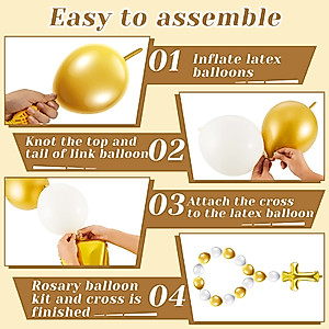 102 Pieces 12 Inch Latex Link Balloons and 34 Inch Gold Cross Balloon Needle Tail Balloons Quick Connect Balloons Jumbo Baptism Balloons Foil Party Balloons for First Communion Baby Shower Decoration