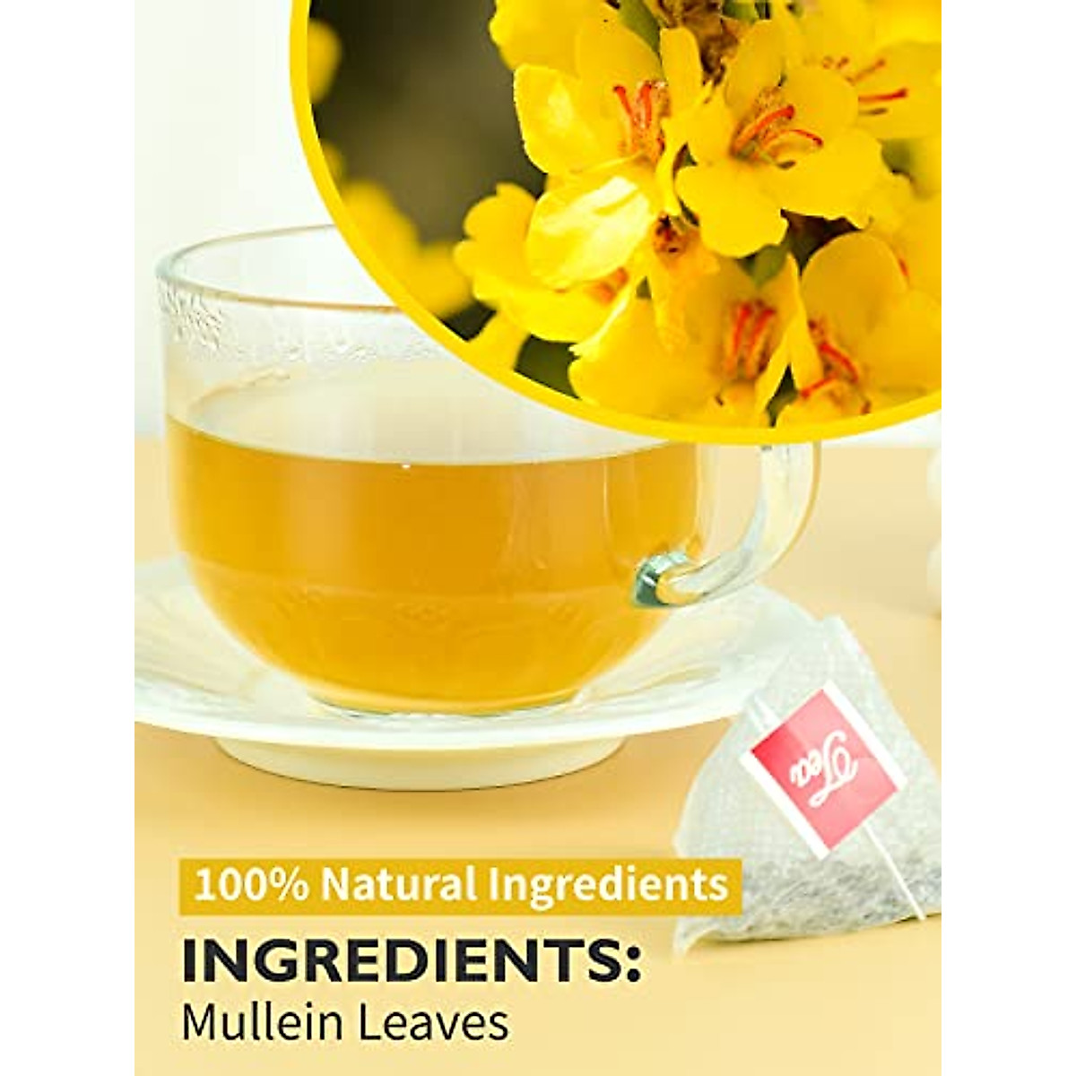 TeeLux Mullein Leaf Tea Bags, 3g/Bag, Natural Mullein Leaves, Caffeine Free, Pure Mullein Herbal Tea, 60 Tea Bags