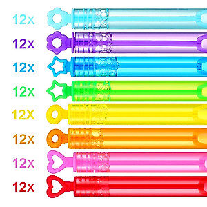 96 Pack Bubble Wands,8 Designs Mini Bubble Wands Bulk for Summer Toys,Outdoor Activity,Themed Birthday,Valentine's Day, Celebration,Bubble Party Favors for Kids Toddlers