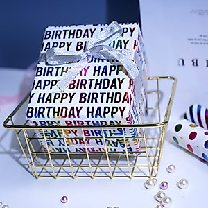 KORSEEN Gift Wrapping Paper Roll, Rainbow Gold Foil Wrapping Paper for Birthday, Party, Holiday - 3 Mini Rolls Birthday Gift Wrap - 17 x 120 Inch Per Roll