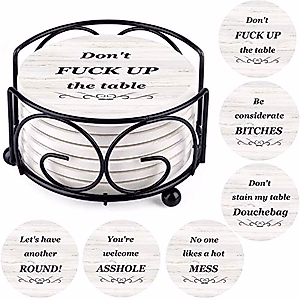 Coasters for Drinks, Funny Drink Coasters Absorbent with Holder 6 Pcs Absorbing Stone Funny Coaster Gift Set Housewarming Gift New Home Apartment Kitchen House Decor Gift for Women Men