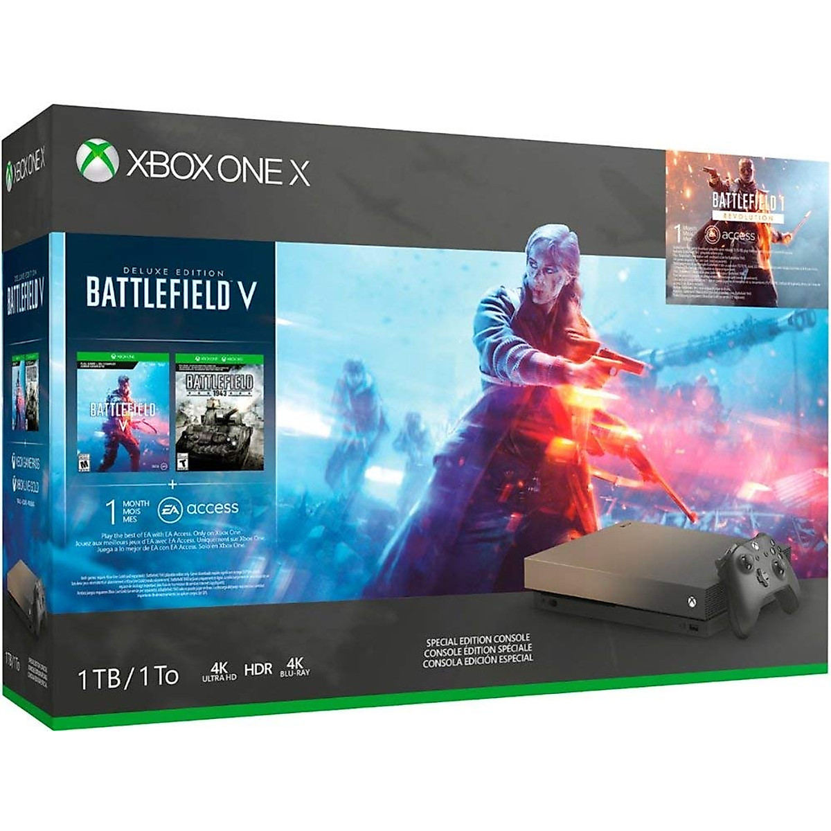 Xbox One X 1TB Console – Gold Rush Special Edition Battlefield V Bundle