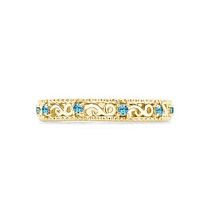Jewel Zone US March Birthstone Round Cut Blue Aquamarine Stackable Ring in 14K Yellow Gold Over Sterling Silver