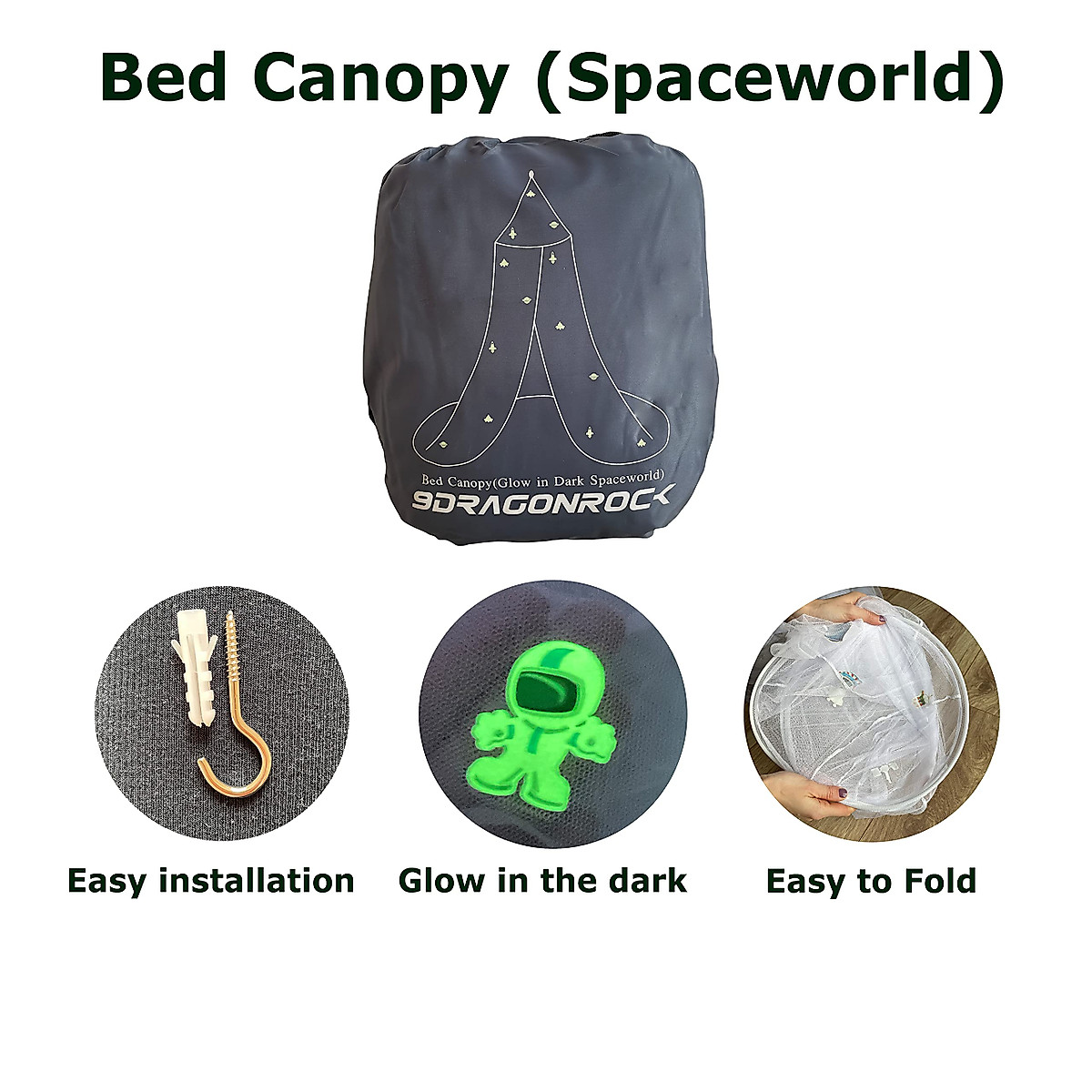 NFGMFMQSHDF Bed Canopy with Glow in The Dark Spaceworld, Modern White Bed Curtain for Girls, Kids & Babies, Fire Retardant Fabric