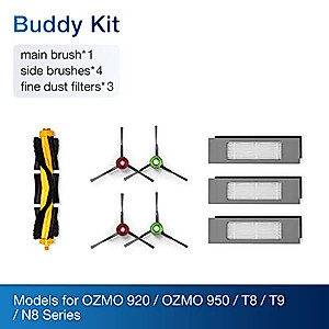 Ecovacs Deebot Accessory Pack (Replacement Brushes and Filters) for Model OZMO 920/950/T5/T8/T8 AIVI/ N7 N8 Pro+, New, White