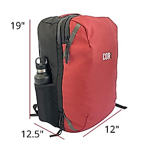 COR Surf Carry On Travel Backpack Bundle | Island Hopper Travel Backpack with Toiletry Bag and Compression Packing Cube Set (38L, Red)