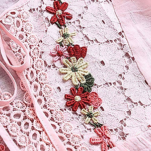 Aniywn Women Round Neck Lace Up Lace Patchwork Flare Pullover Top Casual Plus Size 3/4 Sleeve Floral Printed T-Shirt Pink