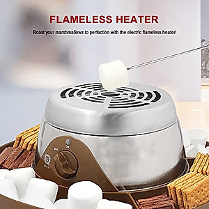 ULTICOR Electric Flameless Stainless Steel Marshmallow S'mores Maker, with 4 Compartment Tray, and 4 Roasting Forks, Indoor Safe, for Parties and Fun Times, Safe for Kids with Adult Supervision