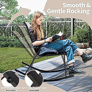 Patio Rocker Chair Rocking Chairs 2 Piece Modern Outdoor Furniture Ergonomic Rockers with Breathable Fabric Seat, Sturdy Metal Patio Furniture for Front Porch, Backyard, Garden(Brown*2)