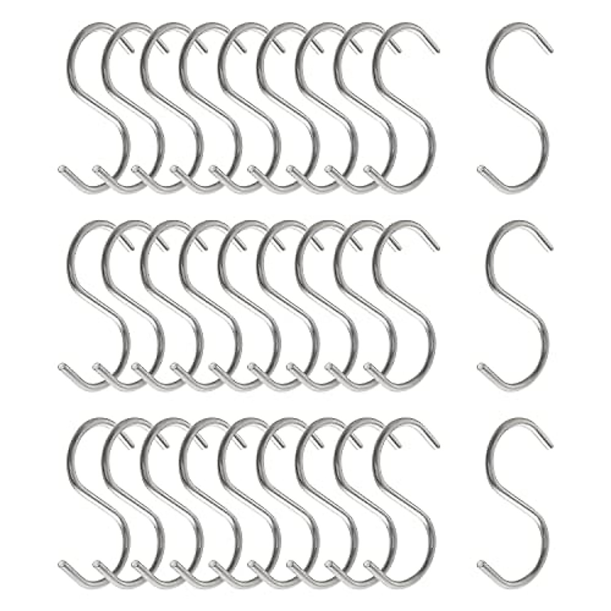 WHYHKJ 30pcs 2 Inch Silver S Shape Hooks Heavy-Duty Hanging Hooks Pot Pan Hanger Clothes Storage Rack Tool Kitchen Tools