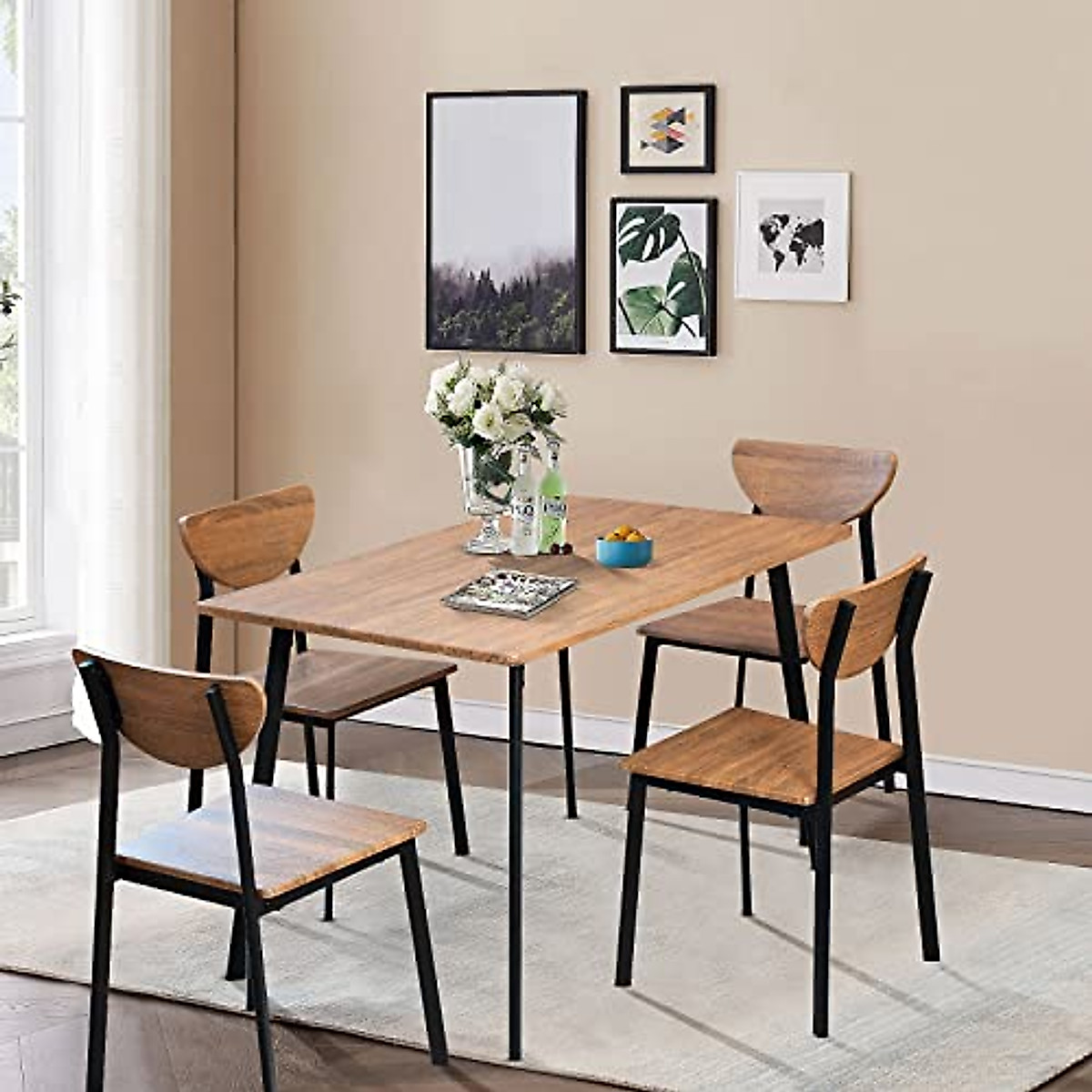 Lamerge 5-Piece Dining Table Set, Kitchen Table Set for 4, Industrial Dining Table and Chairs Set with Metal Frame, Kitchen Table and Chairs for Small Space, Apartment, Rustic Brown