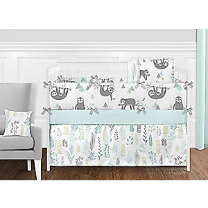 Sweet Jojo Designs Blue Jungle Sloth Boy or Girl Small Fabric Toy Bin Storage Box Chest For Baby Nursery or Kids Room - Turquoise, Grey and Green Tropical Botanical Rainforest
