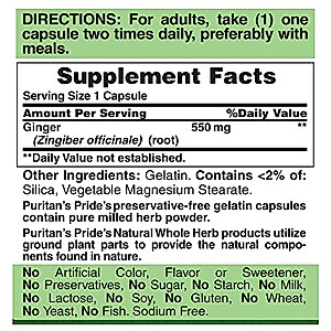 Puritan's Pride Ginger Root 500mg 400 count (pack of 2 100)