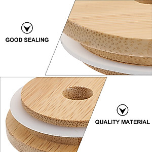 DOITOOL 16Pcs Bamboo Jar Lids with Straw Hole,Reusable Bamboo Lids for Beer Can Glass,Bamboo Mason Jar Lids with Straw Hole for Regular Mason Jar 70MM