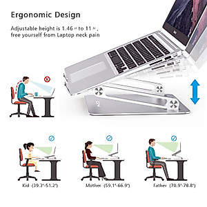 Laptop Stand for Desk, EPN Ergonomic Aluminum Alloy Laptop Holder Adjustable Height Computer Stand Notebook Riser Compatible with MacBook Pro Air, Dell, HP, Lenovo, Samsung More 9-16" Laptops-Silver