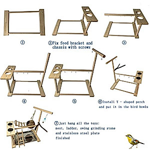 Hamiledyi Parrot Playground Bird Playstand Wood Perch Gym with Feeder Cups Toys Cockatiel Nest with Ladder for Conure Lovebirds
