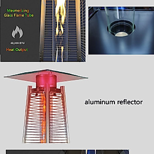 Patio Propane Heater Outdoor Patio Heater 48,000 BTU Pyramid Outdoor Heater Quartz Glass Tube Propane Heater Gas Patio Heaters for Outdoor Use with Wheels,Cover,Ground Nails,Detachable Table
