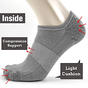 Busy Socks Men's Merino Wool No Show Athletic Running Socks, Women's Mesh Breathable Super Soft Thin Socks for Summer, 6 Pairs, Large, Medium Grey