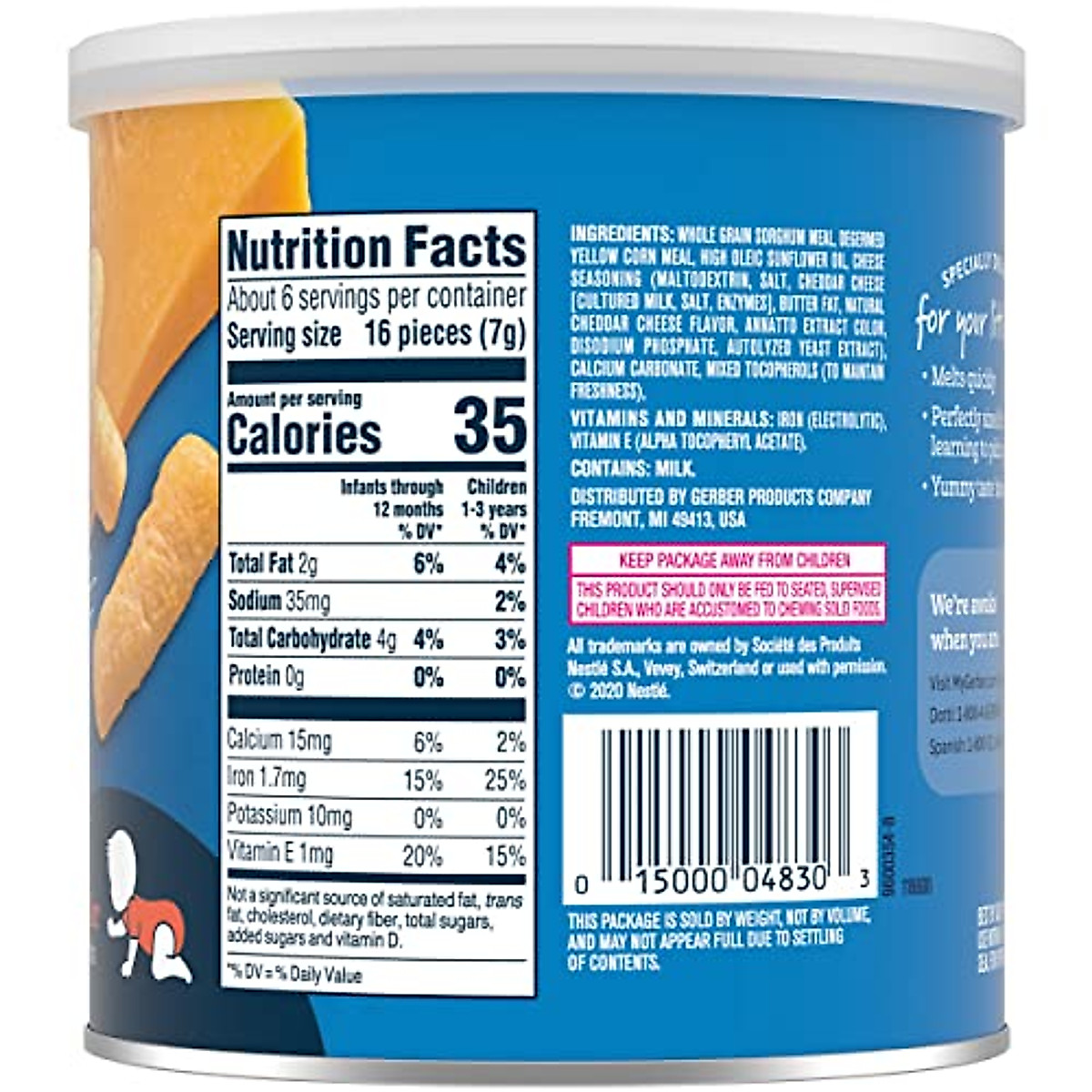 Gerber Lil Crunchies Baked Grain Snack, Mild Cheddar, Baked with Whole Grains & Non GMO Ingredients, For Crawlers 8 Months & Up, 1.48-Ounce Canister (Pack of 2)