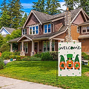 EDDERT Welcome St Patricks Day Gnomes Garden Flag, Double Sided Burlap Vertical Outside Outdoor Yard Lawn Irish Green Shamrock Beer Decoration, 12 x 18 Inch