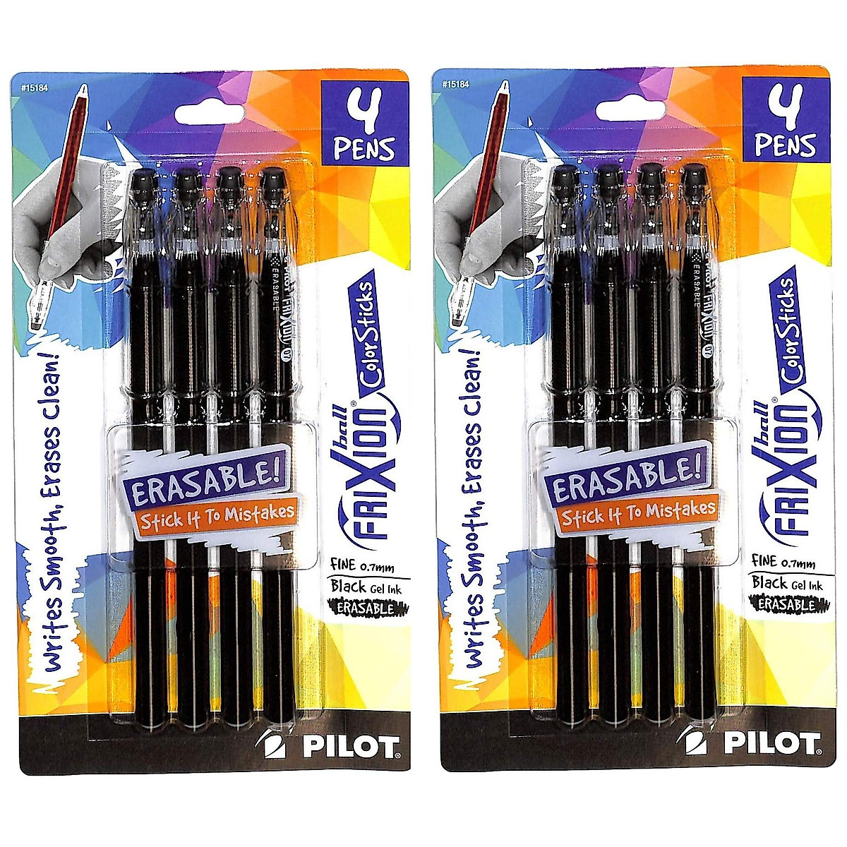 PilotFrixion (2) Pilot FriXion ColorSticks Erasable Pen,Ink Color: Black,Point: Fine (0.7mm),4 Packs (15184)