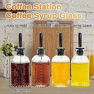 Oudizz 4pcs Syrup Dispenser Bottles for Coffee Bar, 7oz Simple Glass Syrup Bottle Set with Metal Pour Spout Ideal and labels for Syrups