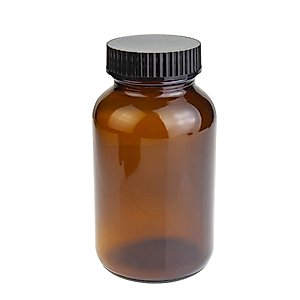 ALWSCI 250 ml 8 oz Amber Glass Wide Mouth Packer Bottle 45-400 Black Ribbed Cap, Diameter 64 mm x 119 mm, Pack of 24