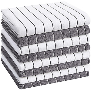 HYER KITCHEN Microfiber Kitchen Towels, Stripe Designed, Super Soft and Absorbent Dish Towels, Pack of 8, 18 x 26 Inch, Gray and White