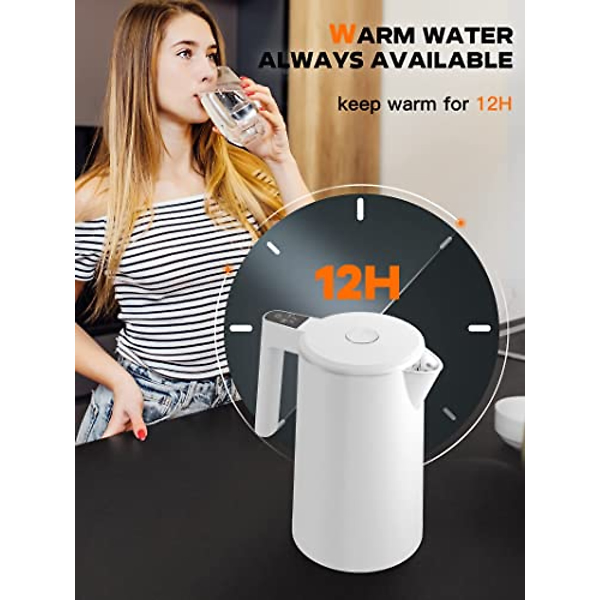 JOYHILL Electric Kettle Temperature Control,6 Variable Temperature Tea Kettle, Stainless Steel Interior 12 Hours Keep Warm,1500W Hot Water Boiler with STRIX Thermostat and Boil-Dry Protection,White