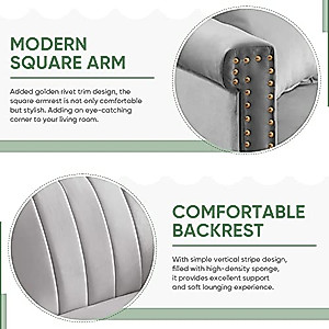 Antetek Convertible Futon Sofa Bed, Tufted Velvet Loveseat Sofa Couch with 3 Position Adjustable Backrest & 2 Toss Pillows, Mid-Century Modern Sofa for Living Room, Bedroom, Apartment, Grey