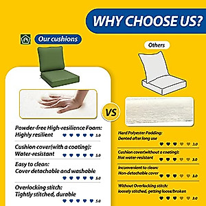 AAAAAcessories Outdoor Deep Seat Cushions for Patio Furniture, Water-Resistant Replacement Patio Chair Cushions Set of 4, 24 x 24 x 5 inch, Dark Moss Green