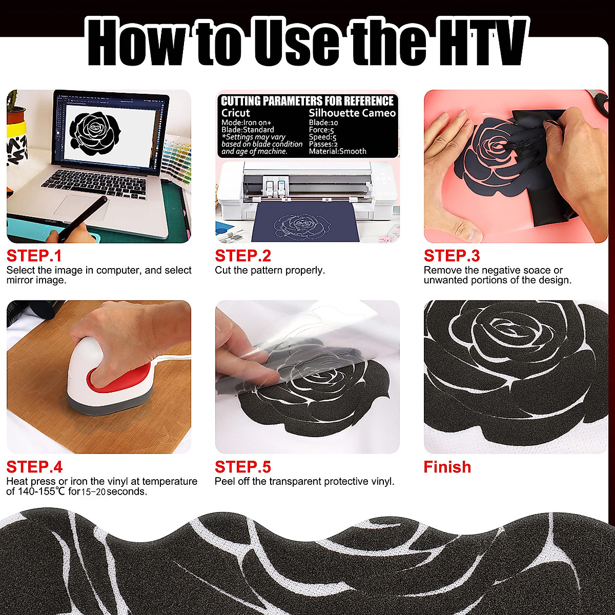 KINGSOW Puff HTV Vinyl Rolls: 10"x4ft 3D Puffy Black Colors Foaming Iron-on Heat Transfer Vinyl Single Roll for T-Shirts, Heat Press Cutter Machine, Bags etc. DIY Crafts