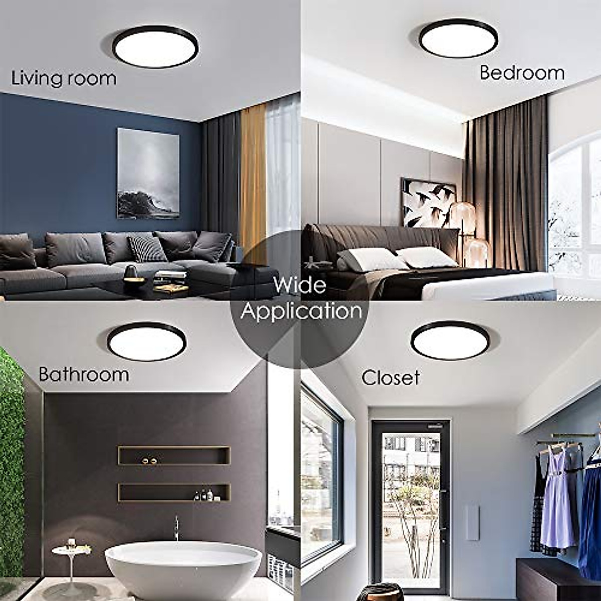 TALOYA Flush Mount LED Ceiling Light Fixture Black,12 Inch 20 Watt, Thin Ceiling Lamp Surface Mount for Kitchen Bedroom Utility Laundry Closet Room,3 Color Temperatures in One (3000k/4000k/6500k)