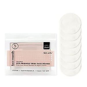 Kitsch Reusable Cotton Rounds for Face - Eco-Friendly Cotton Pads for Makeup Removal | Organic & Reusable Eye Makeup Remover Pads | Holiday Gift | Face Pads for Toner with Reusable Travel Pouch, 7pcs