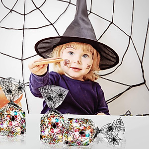 HESTYA 50 Counts 15 x 25 cm Halloween Cellophane Treat Bags Pumpkin Halloween Clear Sweet Candy Bags with 300 Pieces Twist Ties for Halloween Christmas Party Favor