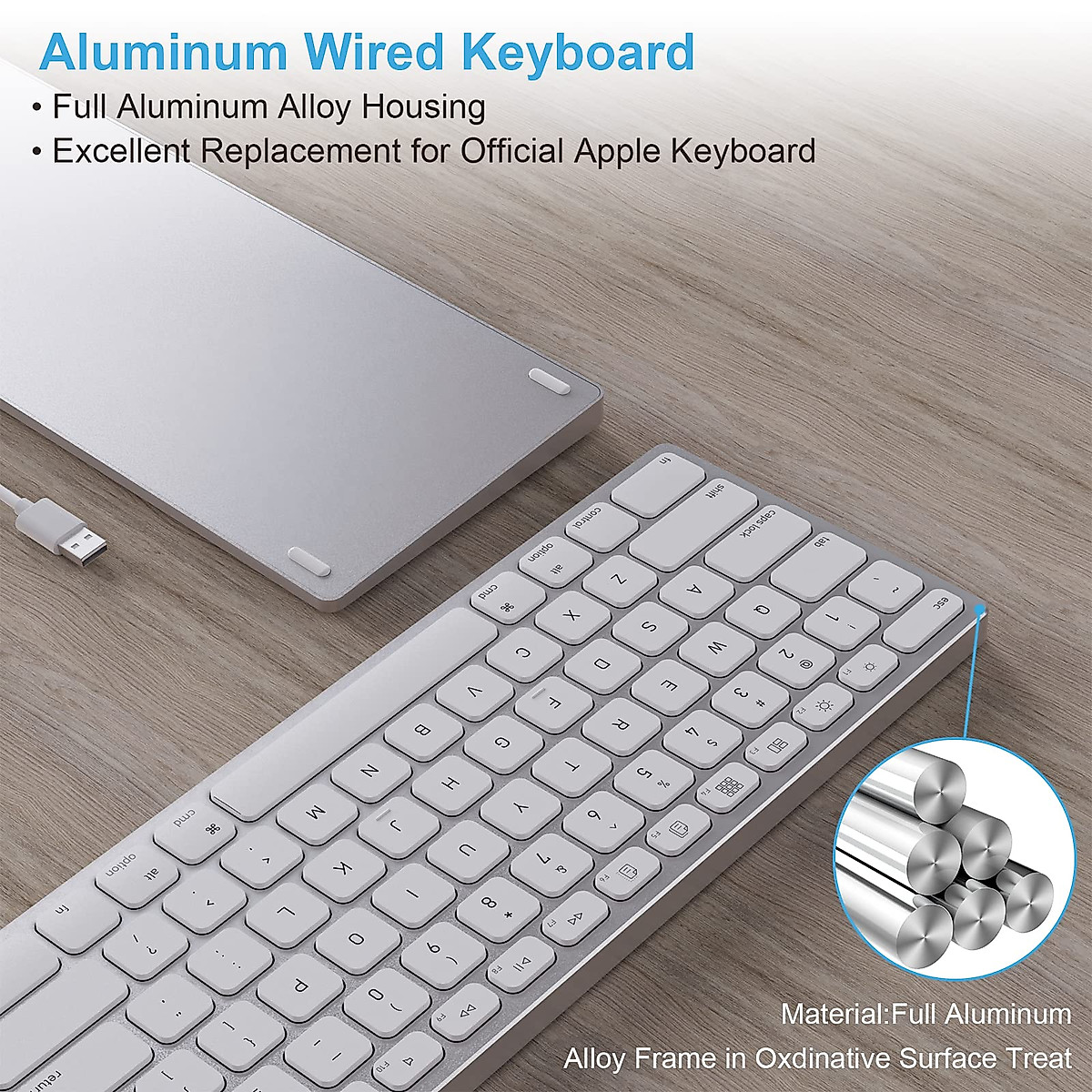 All-Aluminum Wired Keyboard for Apple Mac OS,Plug-n-Play Cable Connection in USB-A+C Port,Full Size USB Keyboard with Numeric Keypad for iMac/Mac Mini or MacBook Pro/Air Laptop