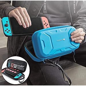 Mumba Carrying Case for Nintendo Switch OLED Model 2021/Switch 2017, Deluxe Protective Travel Carry Case Pouch for Nintendo Switch Console & Accessories [Dual Protection] [Large Capacity] (Blue)