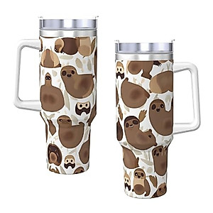 HULIBIN Brown Sloth Print Double Deck Stainless Steel Travel Coffee Cup With Lid 40 Oz Ice Bully Cup