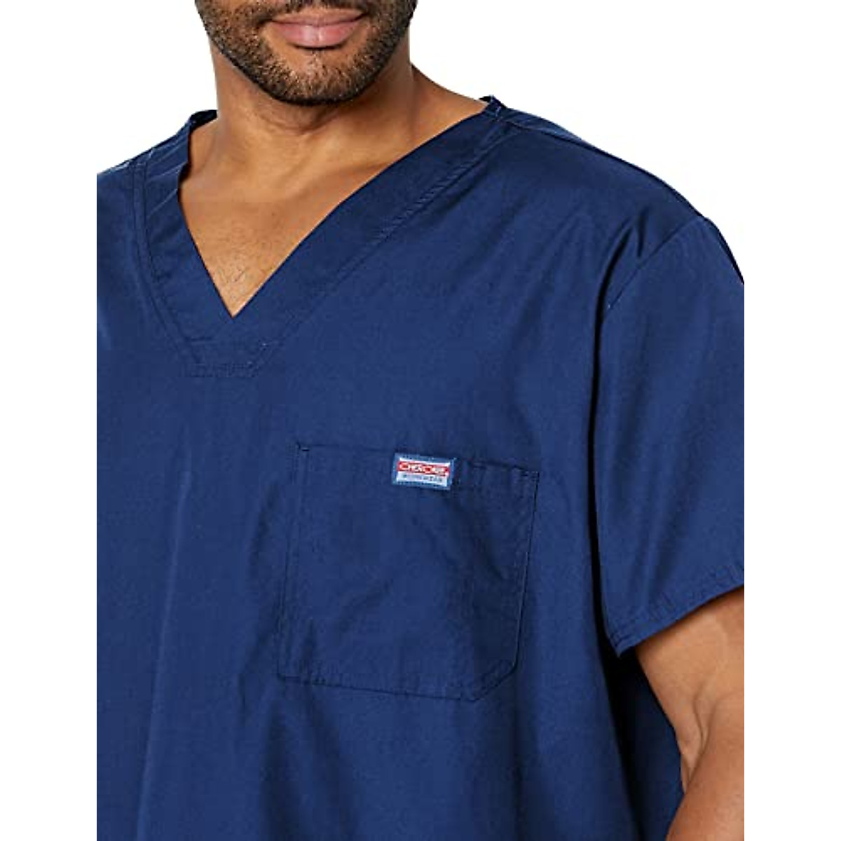 Cherokee V-Neck Men's Scrub Top with Chest Pocket, Durable, Fade Resistant and Easy Care 4789, L, Navy
