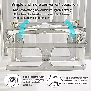 Baby Bedside Sleeper, 3 in 1 Folding Portable Crib, breathable and visible mesh window, soft washable liner cover and sturdy aluminum alloy,Easy to Assemble, baby bassinets bedside sleeper Stationary