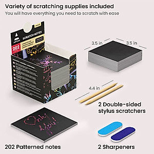 ARTEZA Scratch Paper, Set of 202 Notes, 3.5 x 3.5 Inches, 200 Holographic and 2 Gold-Foil Star Backgrounds