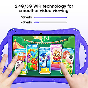 SGIN 10 Inch Tablet for Kids, Android 12 Kids Tablet with Kids Case, 2GB RAM 64GB ROM, 5000mAh, 1280 * 800 Display, Dual Camera, WiFi, Educational Games, Blue Handle Case