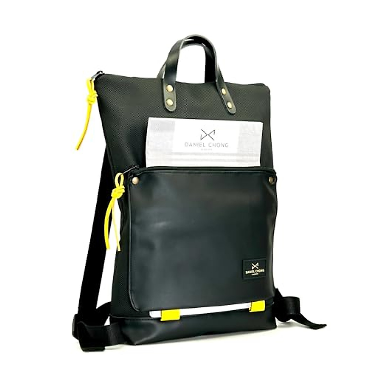 DanielChong Sustainable Book Holder Backpack BLACK Waterproof Resistant Material BLACK Vegan Leather Pocket Handmade Designer Backpack | Made in Spain