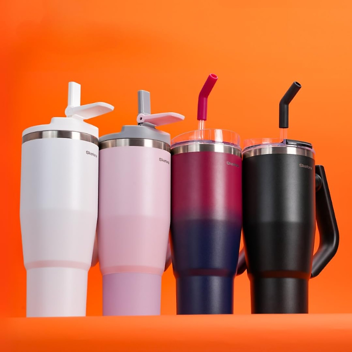 SKETORA 32oz Insulated Tumbler with Rotatable Handle and Flip Straw Lid - Stainless Steel Travel Mug for Hot & Cold Drinks, Soft Lavender